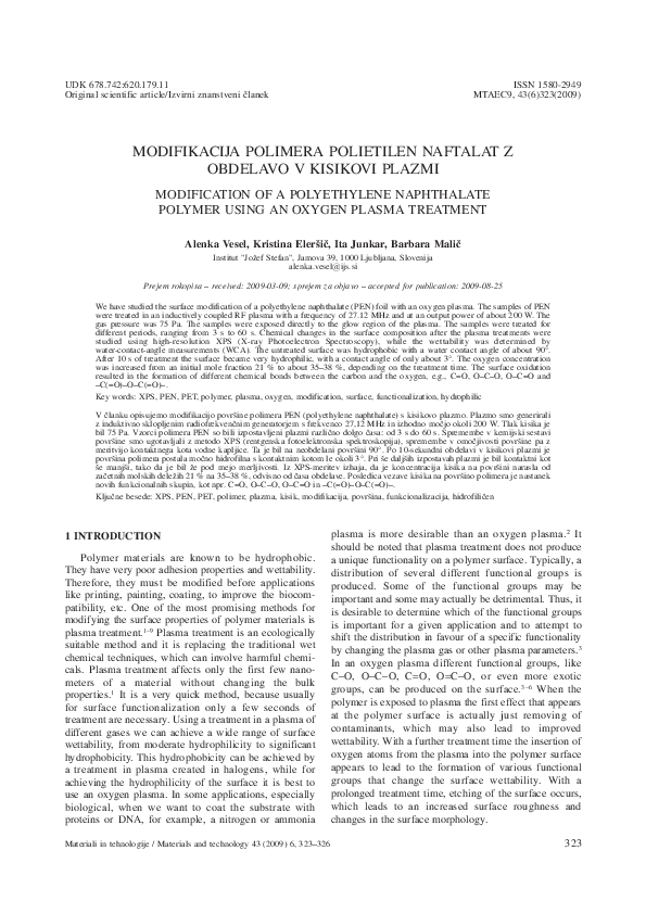 (PDF) Modifikacija Polimera Polietilen Naftalat Z Obdelavo V Kisikovi ...