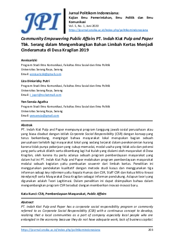 (PDF) Community Empowering Public Affairs PT. Indah Kiat Pulp and Paper ...