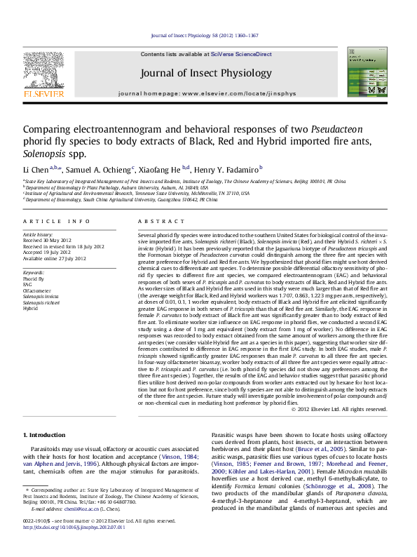 (PDF) Comparing electroantennogram and behavioral responses of two Pseudacteon phorid fly ...