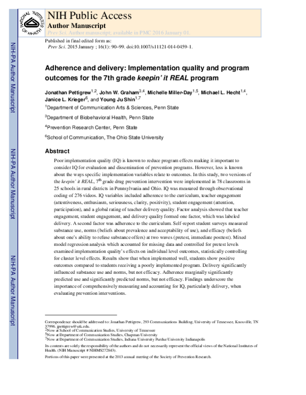 (PDF) Adherence and Delivery: Implementation Quality and Program ...
