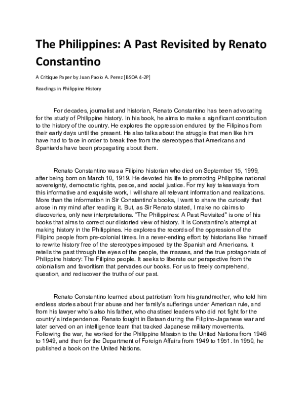 (DOC) The Philippines: A Past Revisited by | PEREZ JUAN PAOLO A ...