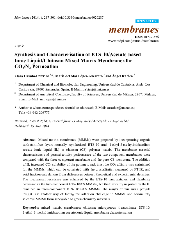 (PDF) Synthesis and Characterisation of ETS-10/Acetate-based Ionic Liquid/Chitosan Mixed Matrix ...