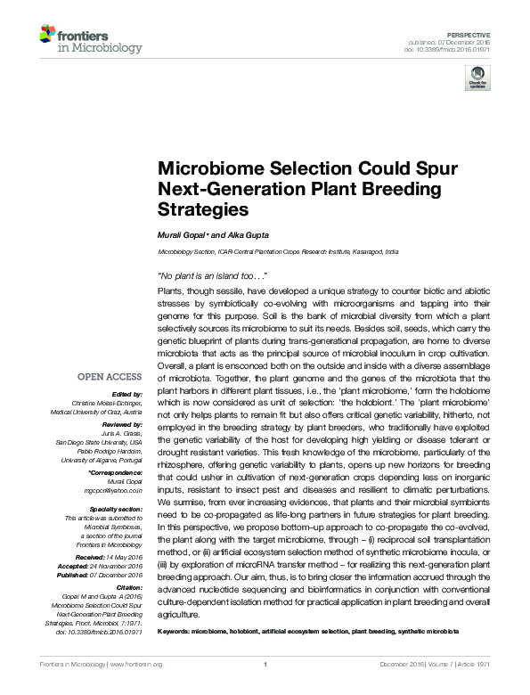 (PDF) Microbiome Selection Could Spur Next-Generation Plant Breeding ...