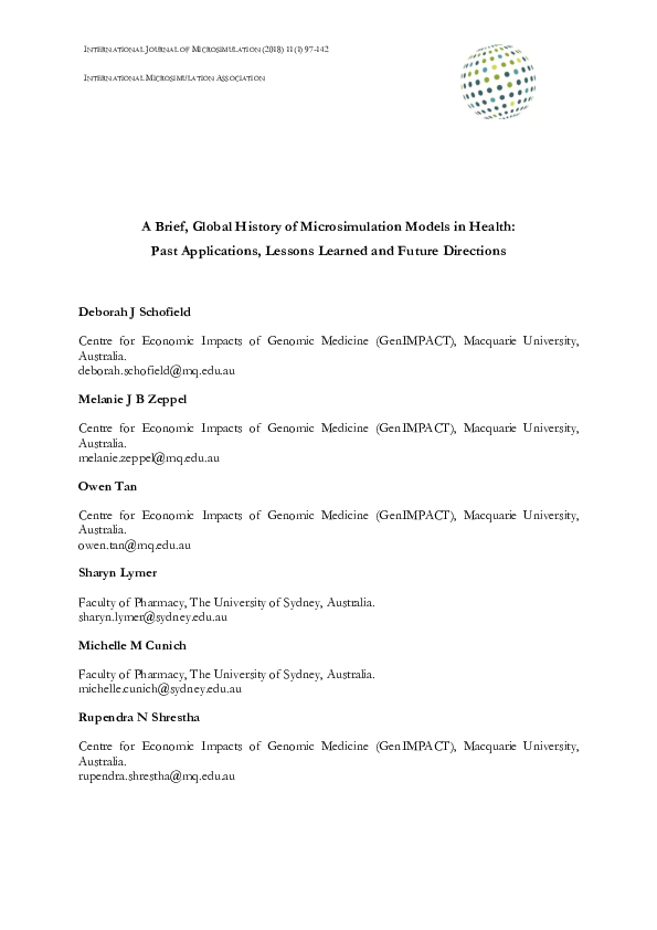(PDF) A Brief, Global History of Microsimulation Models in Health: Past Applications, Lessons ...
