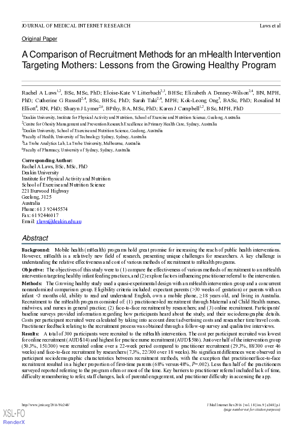 (PDF) A Comparison of Recruitment Methods for an mHealth Intervention Targeting Mothers: Lessons ...
