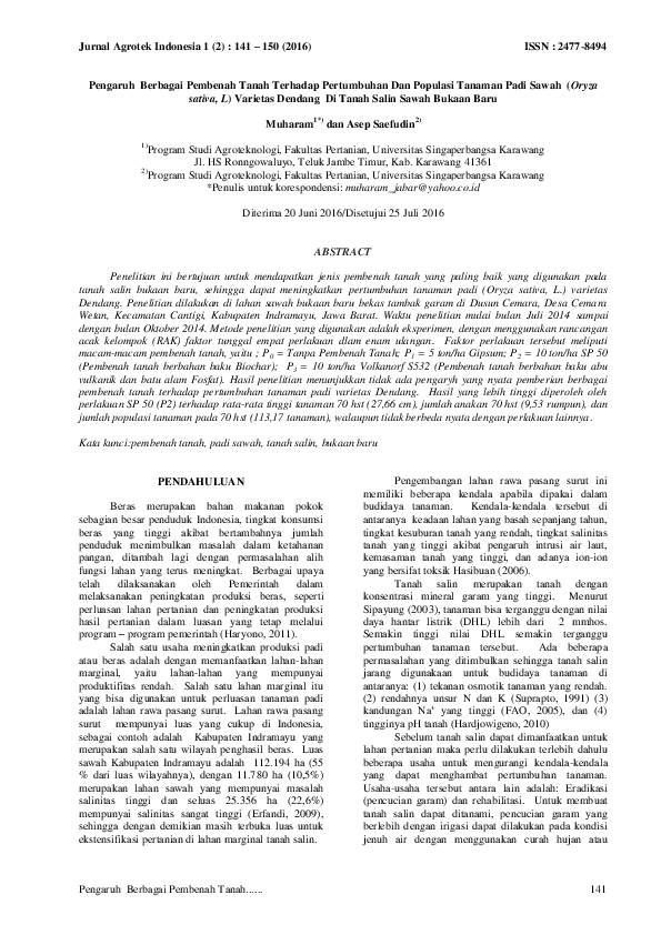 (PDF) Pengaruh Berbagai Pembenah Tanah Terhadap Pertumbuhan Dan Populasi Tanaman Padi Sawah ...