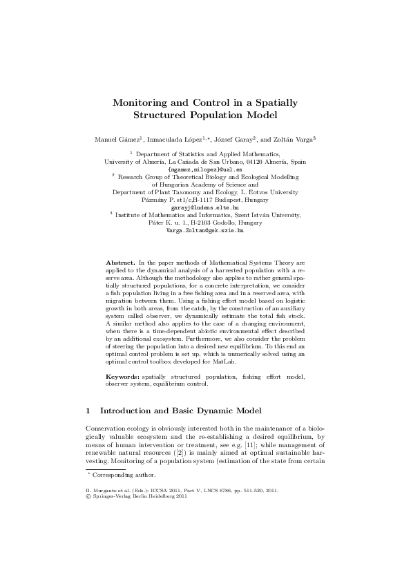 Pdf Monitoring And Control In A Spatially Structured Population Model