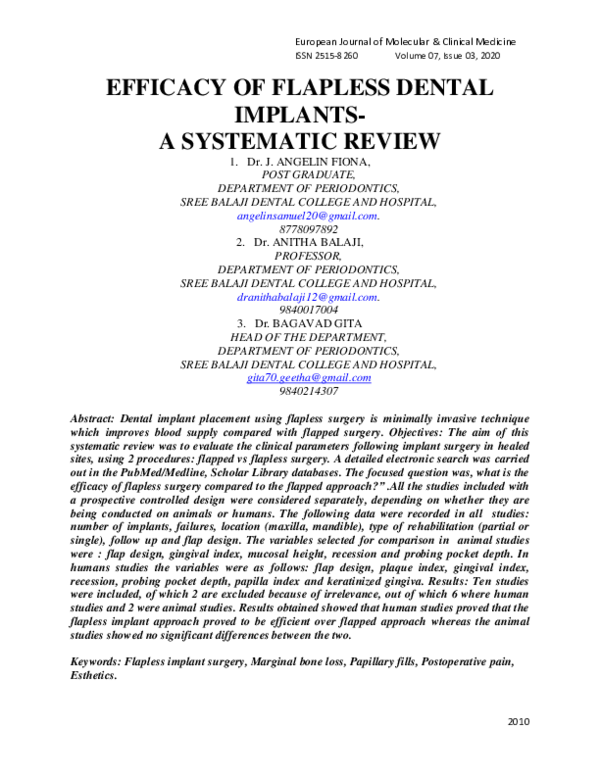 (PDF) Efficacy of Flapless Dental Implants- a Systematic Review ...