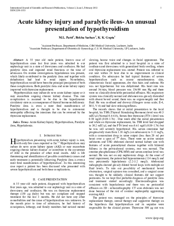 (PDF) Acute kidney injury and paralytic ileus- An unusual presentation ...