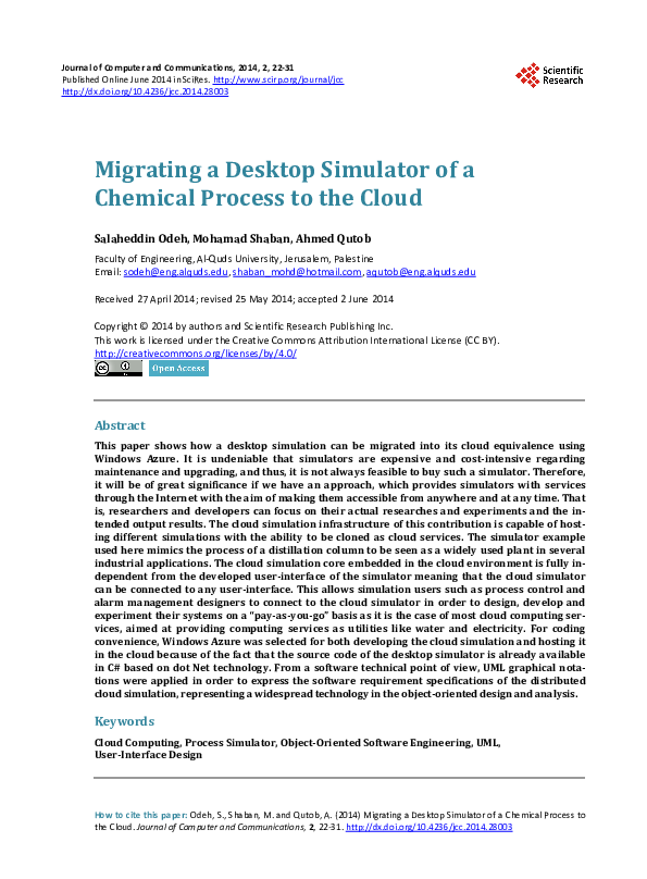 (PDF) Migrating a Desktop Simulator of a Chemical Process to the Cloud ...
