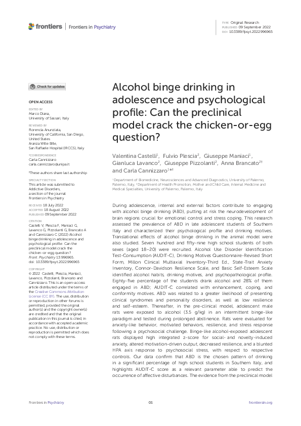 (PDF) Alcohol binge drinking in adolescence and psychological profile ...