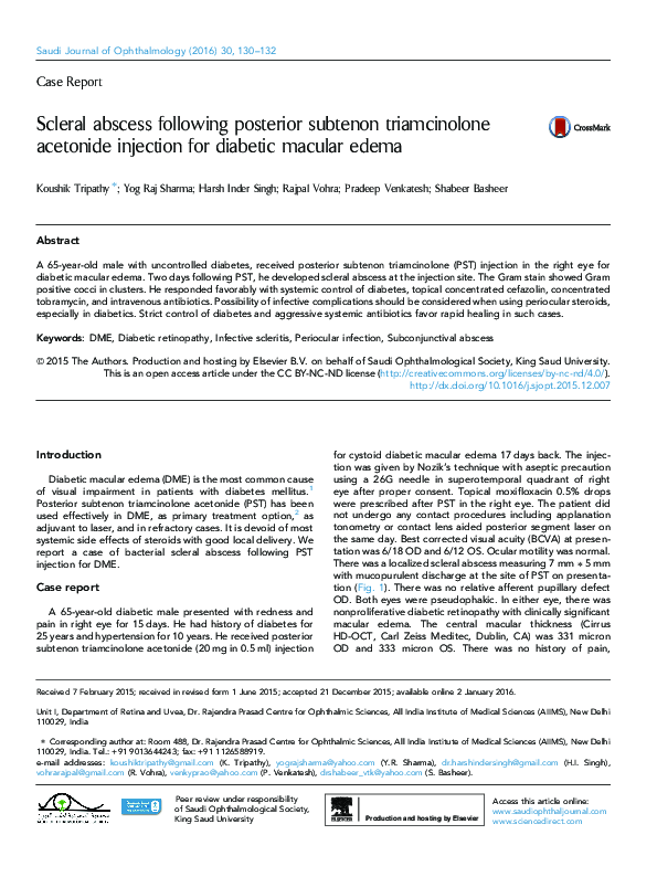 (PDF) Scleral abscess following posterior subtenon triamcinolone ...