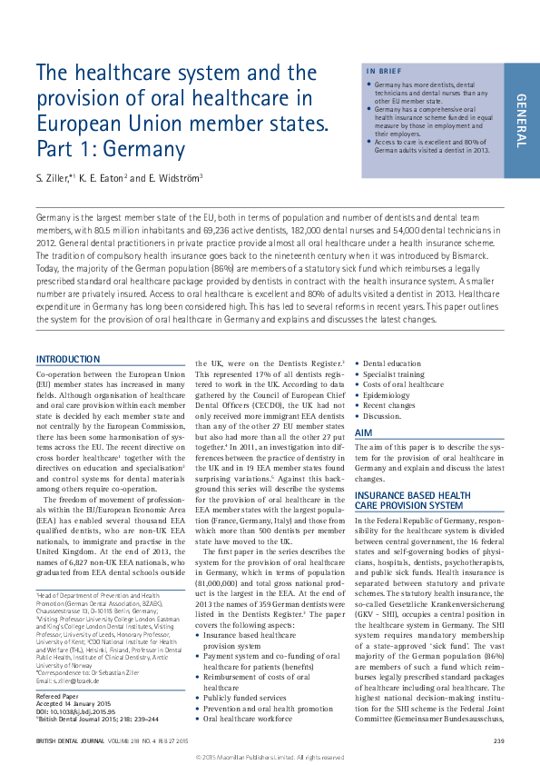 (PDF) The healthcare system and the provision of oral healthcare in ...