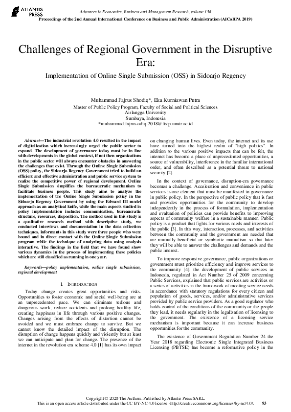 (PDF) Challenges of Regional Government in the Disruptive Era