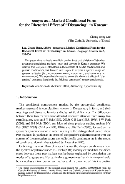 (PDF) tamyen as a Marked Conditional Form for the Rhetorical Effect of ...