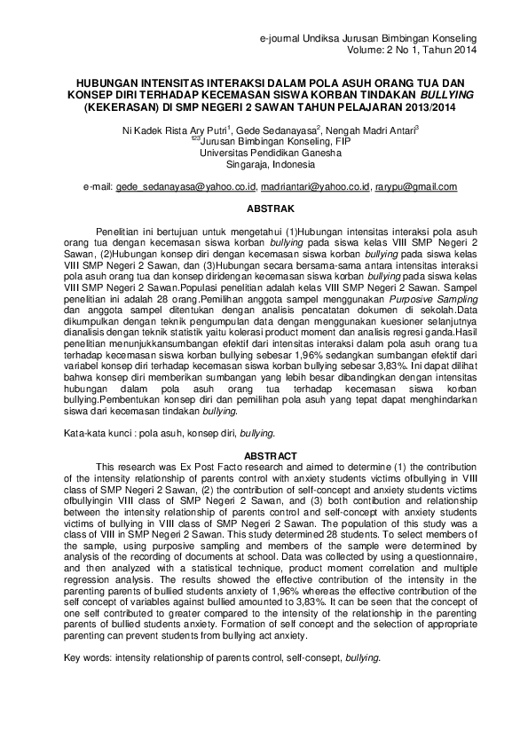 (PDF) Hubungan Intensitas Interaksi Dalam Pola Asuh Orang Tua Dan Konsep Diri Terhadap Kecemasan ...