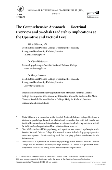 (PDF) The Comprehensive Approach — Doctrinal Overview and Swedish ...