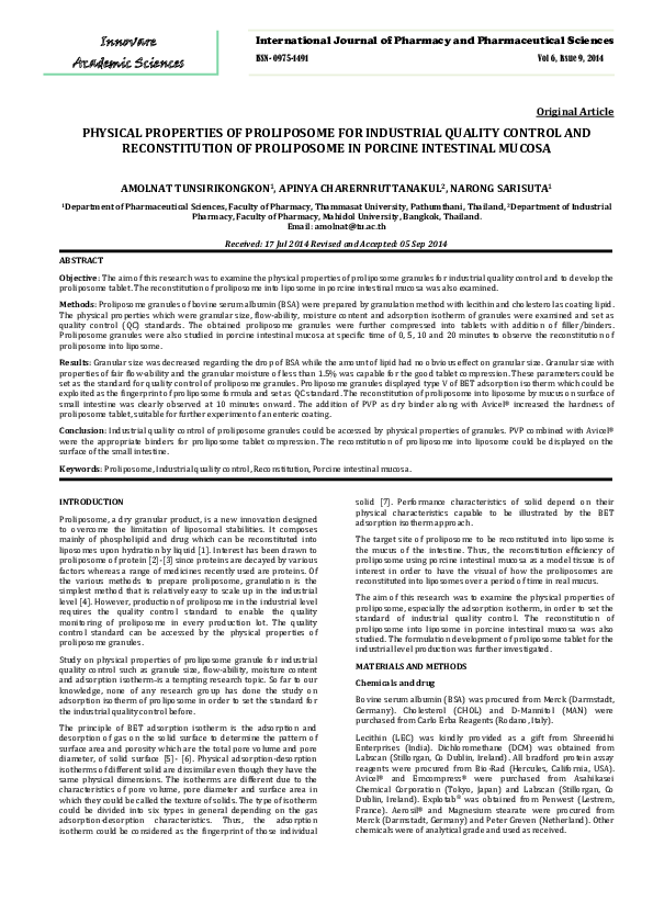 (PDF) Physical Properties of Proliposome for Industrial Quality Control ...