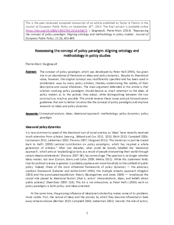 (PDF) Reassessing the concept of policy paradigm: Aligning ontology and ...