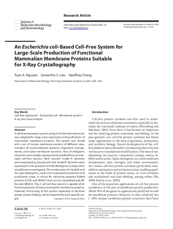 (PDF) An Escherichia coli-Based Cell-Free System for Large-Scale ...