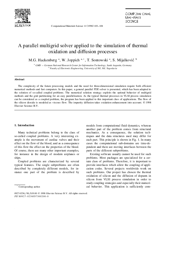 Pdf A Parallel Multigrid Solver Applied To The Simulation Of Thermal Oxidation And Diffusion