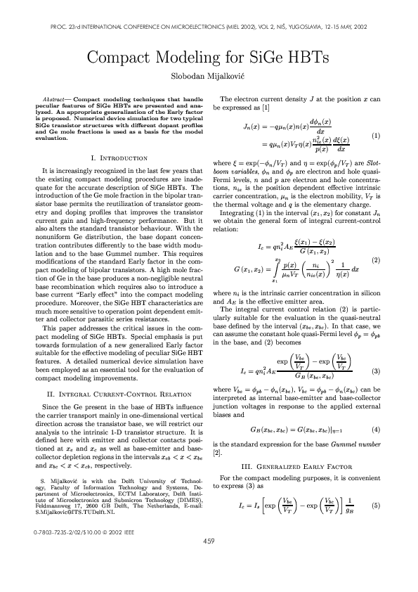 (PDF) Compact modeling for SiGe HBTs