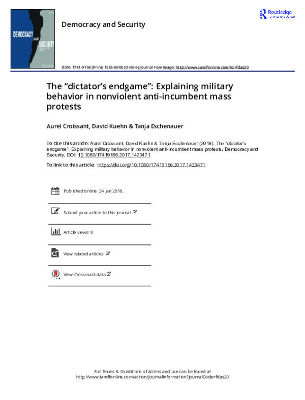 (PDF) The “dictator’s endgame”: Explaining military behavior in ...