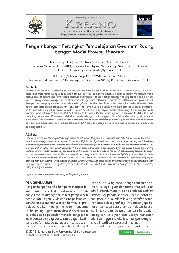 (PDF) Pengembangan Perangkat Pembelajaran Geometri Ruang dengan Model Proving Theorem