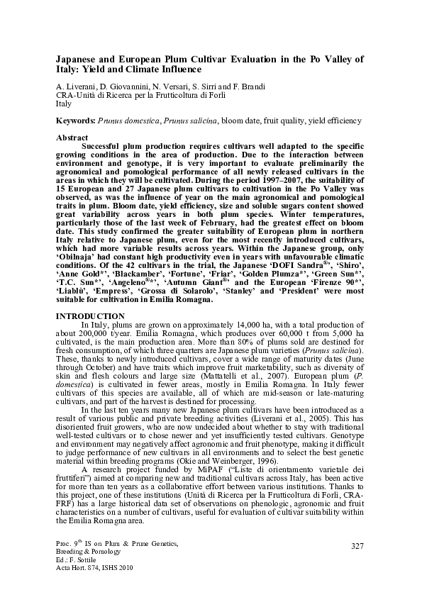 (PDF) Japanese and European Plum Cultivar Evaluation in the Po Valley ...