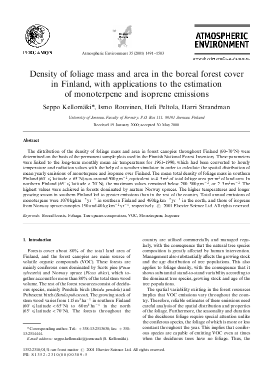 Pdf Density Of Foliage Mass And Area In The Boreal Forest Cover In Finland With Applications