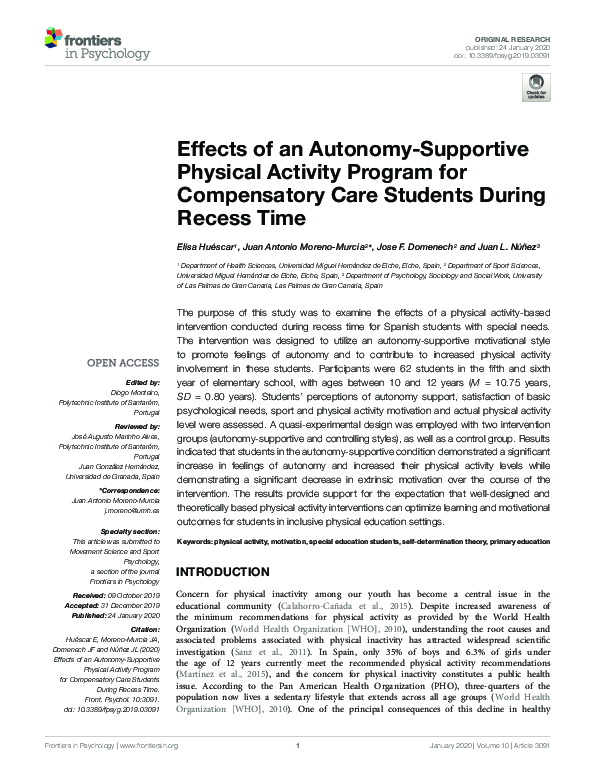 (PDF) Effects of an Autonomy-Supportive Physical Activity Program for Compensatory Care Students ...