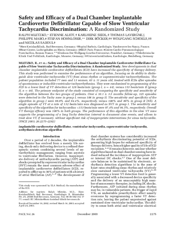 (PDF) Safety and Efficacy of a Dual Chamber Implantable Cardioverter ...