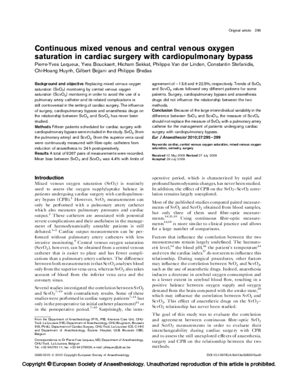 (PDF) Continuous mixed venous and central venous oxygen saturation in ...