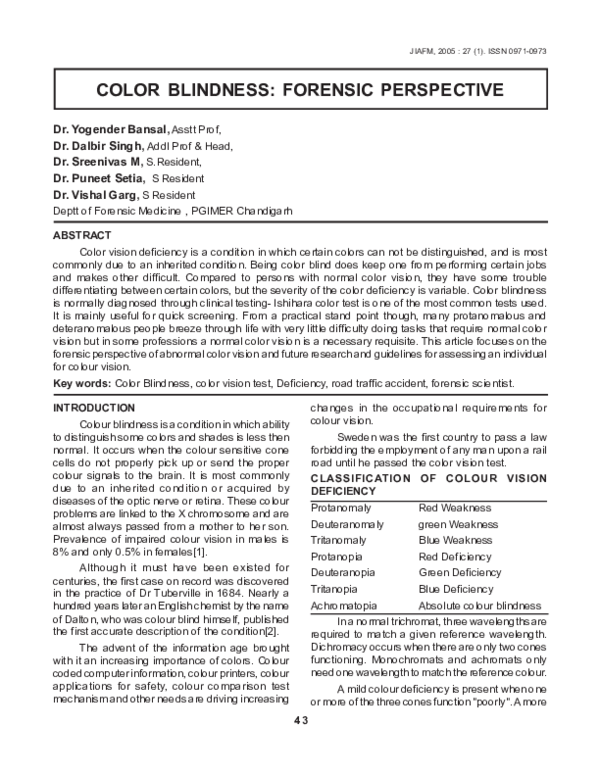 (PDF) Color blindness: forensic perspective