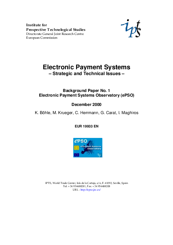 (PDF) Electronic Payment Systems. Strategic and Technical Issues. Background paper No. 1 ...