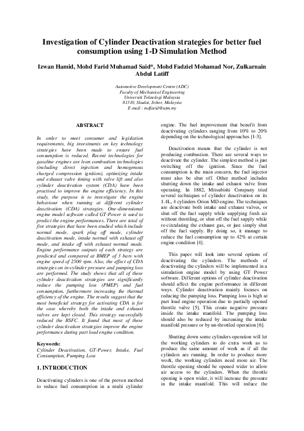 (PDF) Investigation of cylinder deactivation strategies for better fuel ...