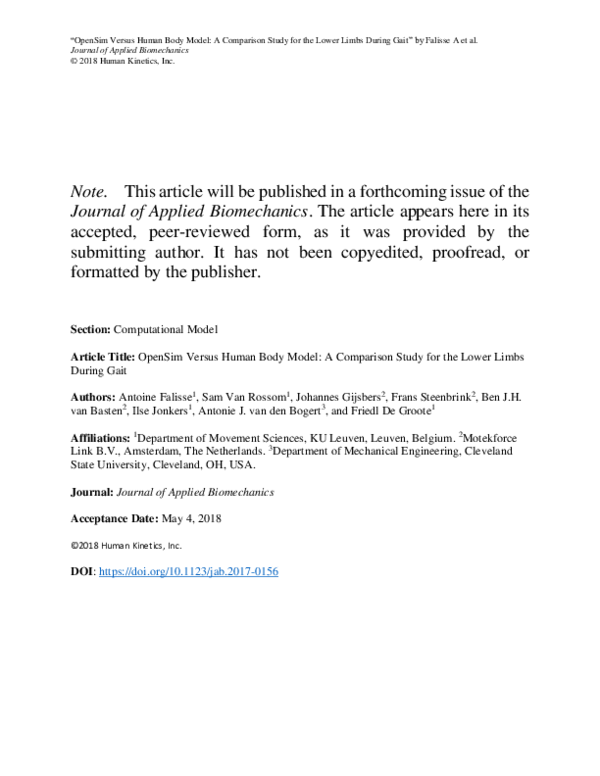 (PDF) OpenSim Versus Human Body Model: A Comparison Study for the Lower ...