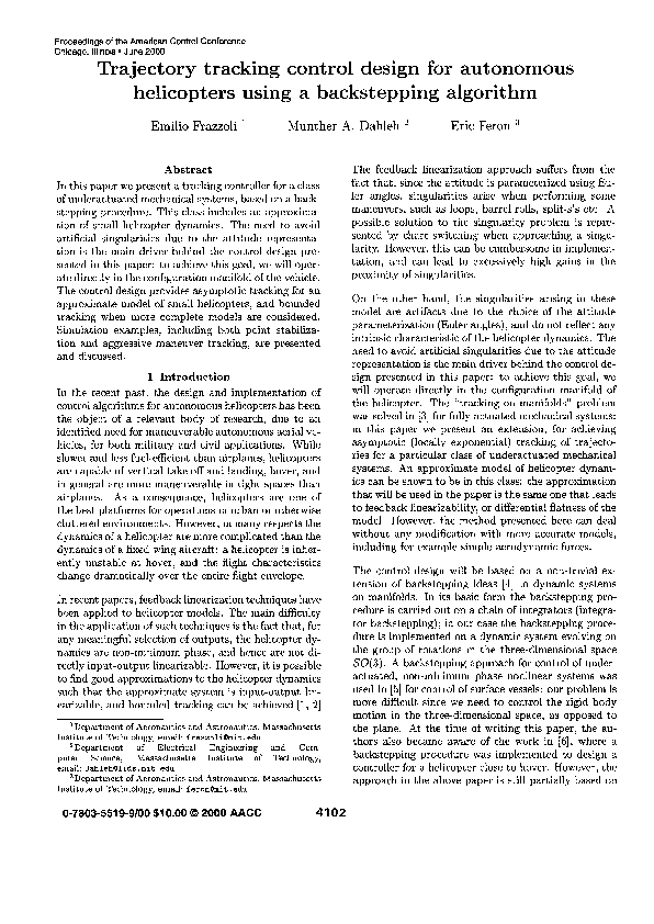 (PDF) Trajectory tracking control design for autonomous helicopters ... (PDF) Trajectory tracking control design for autonomous helicopters ...