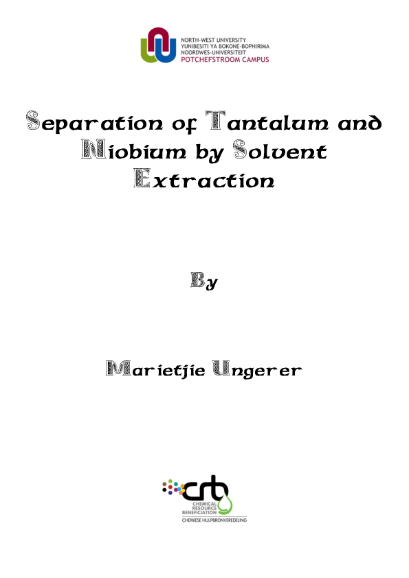 (PDF) Separation of tantalum and niobium with solvent extraction