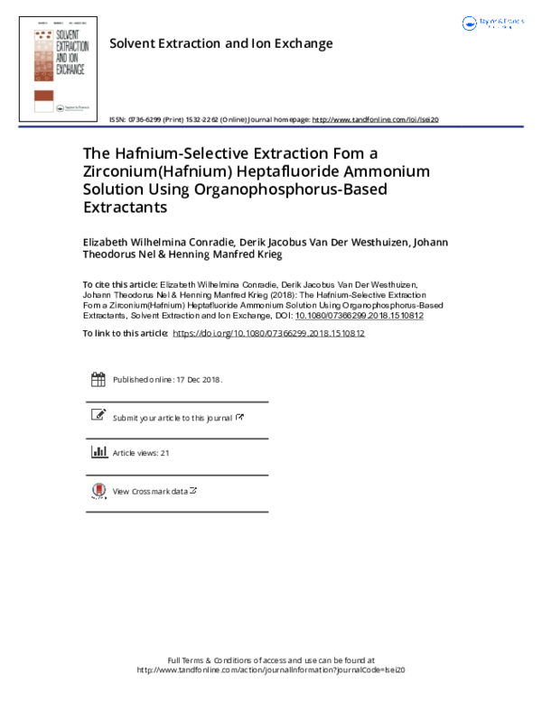 (PDF) The Hafnium-Selective Extraction Fom a Zirconium(Hafnium) Heptafluoride Ammonium Solution ...