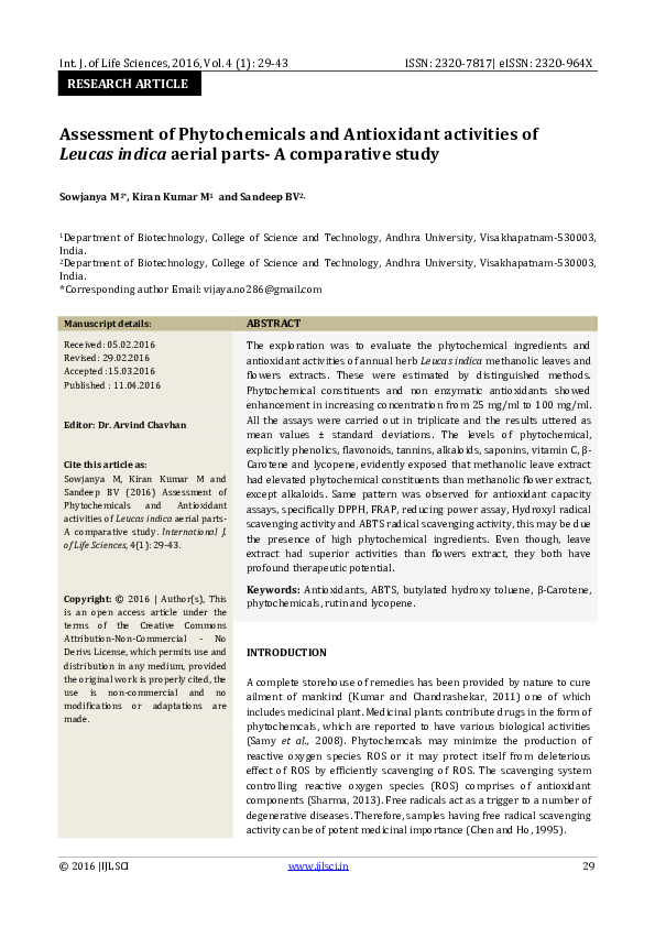 (PDF) Assessment of Phytochemicals and Antioxidant activities of Leucas indica aerial parts-A ...