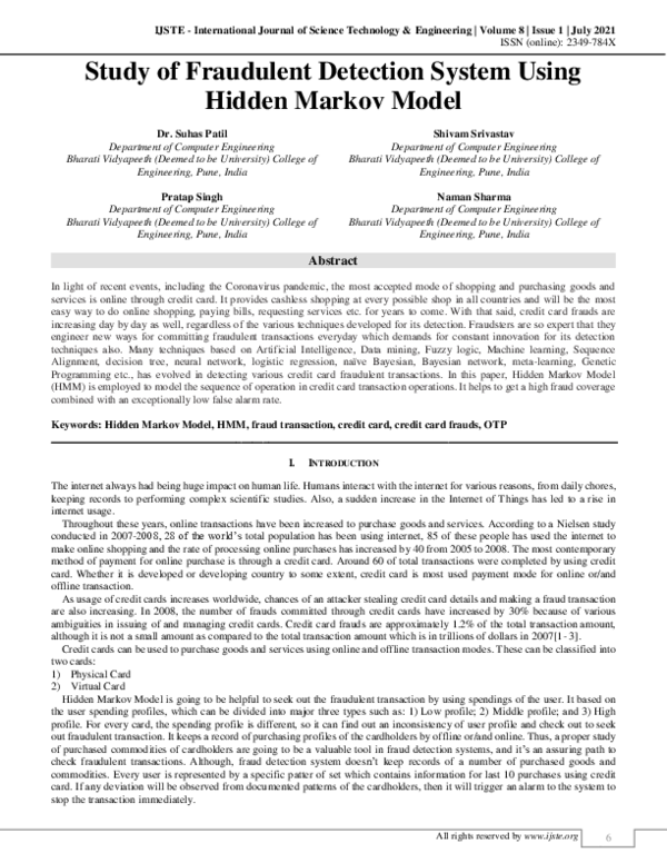 (PDF) Fraudulent Detection System Using Hidden Markov Model