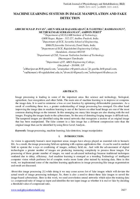 Pdf Machine Learning Systems In Image Manipulation And Fake Detection