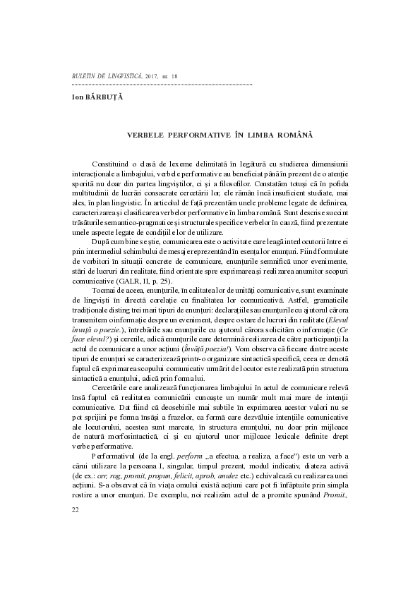 (PDF) Verbele performative în limba română