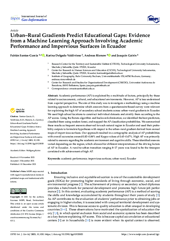 (PDF) Urban–Rural Gradients Predict Educational Gaps: Evidence from a Machine Learning Approach ...