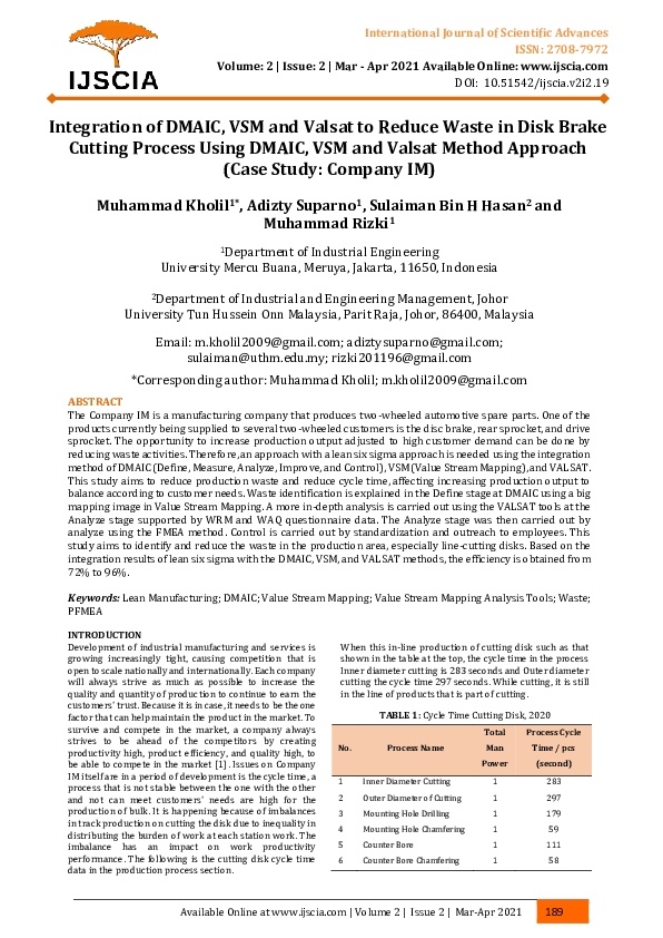 (PDF) Integration of DMAIC, VSM and Valsat to Reduce Waste in Disk ...