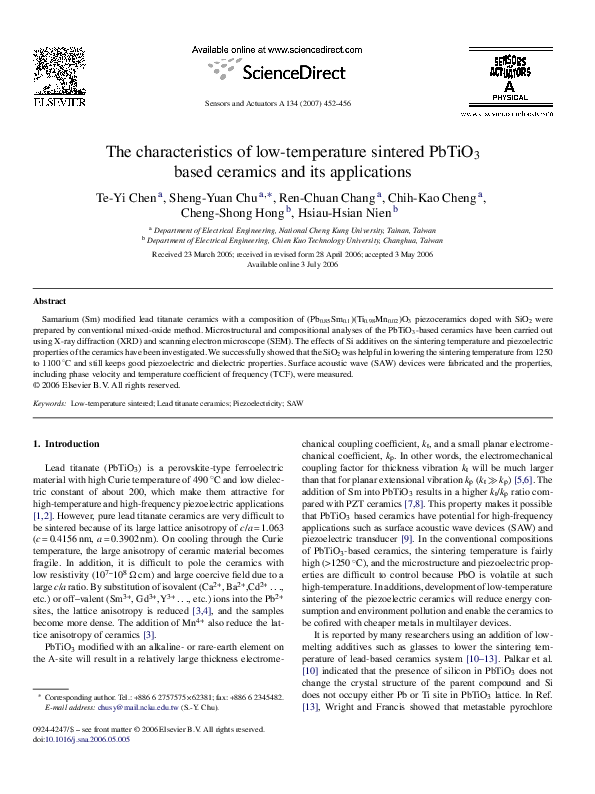 (PDF) The characteristics of low-temperature sintered PbTiO3 based ...