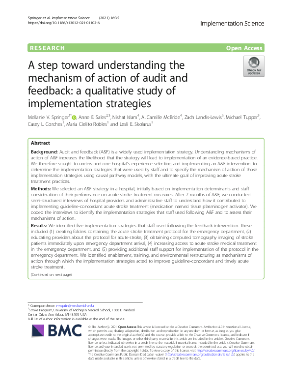 (PDF) A step toward understanding the mechanism of action of audit and feedback: a qualitative ...