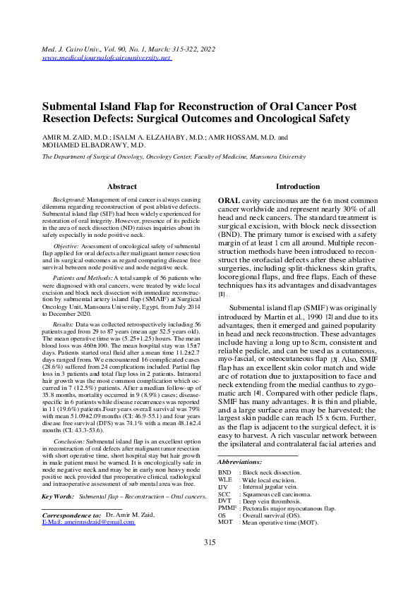 (PDF) Submental Island Flap for Reconstruction of Oral Cancer Post ...
