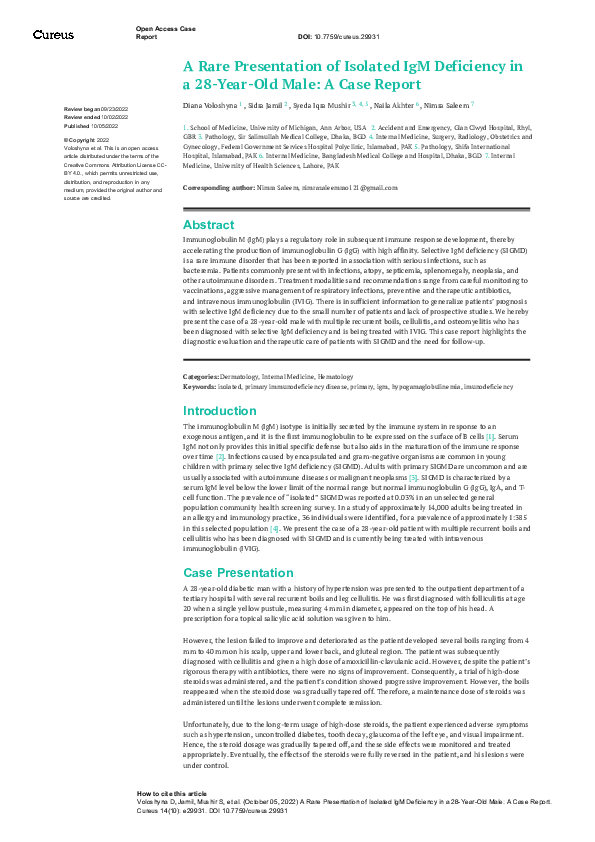 (PDF) A Rare Presentation of Isolated IgM Deficiency in a 28-Year-Old ...